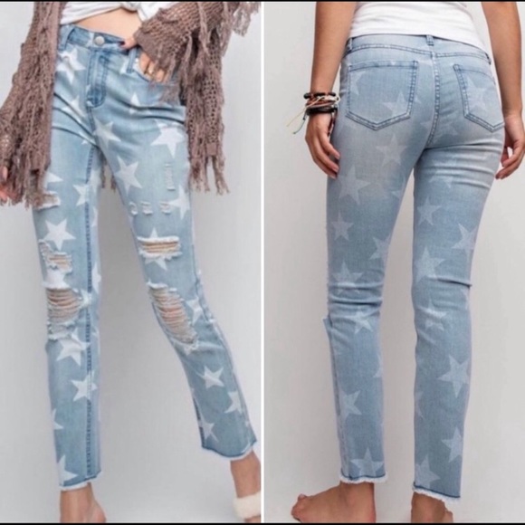 easel | Jeans | Easel Los Angles Distressed Star Pattern Jeans Small ...